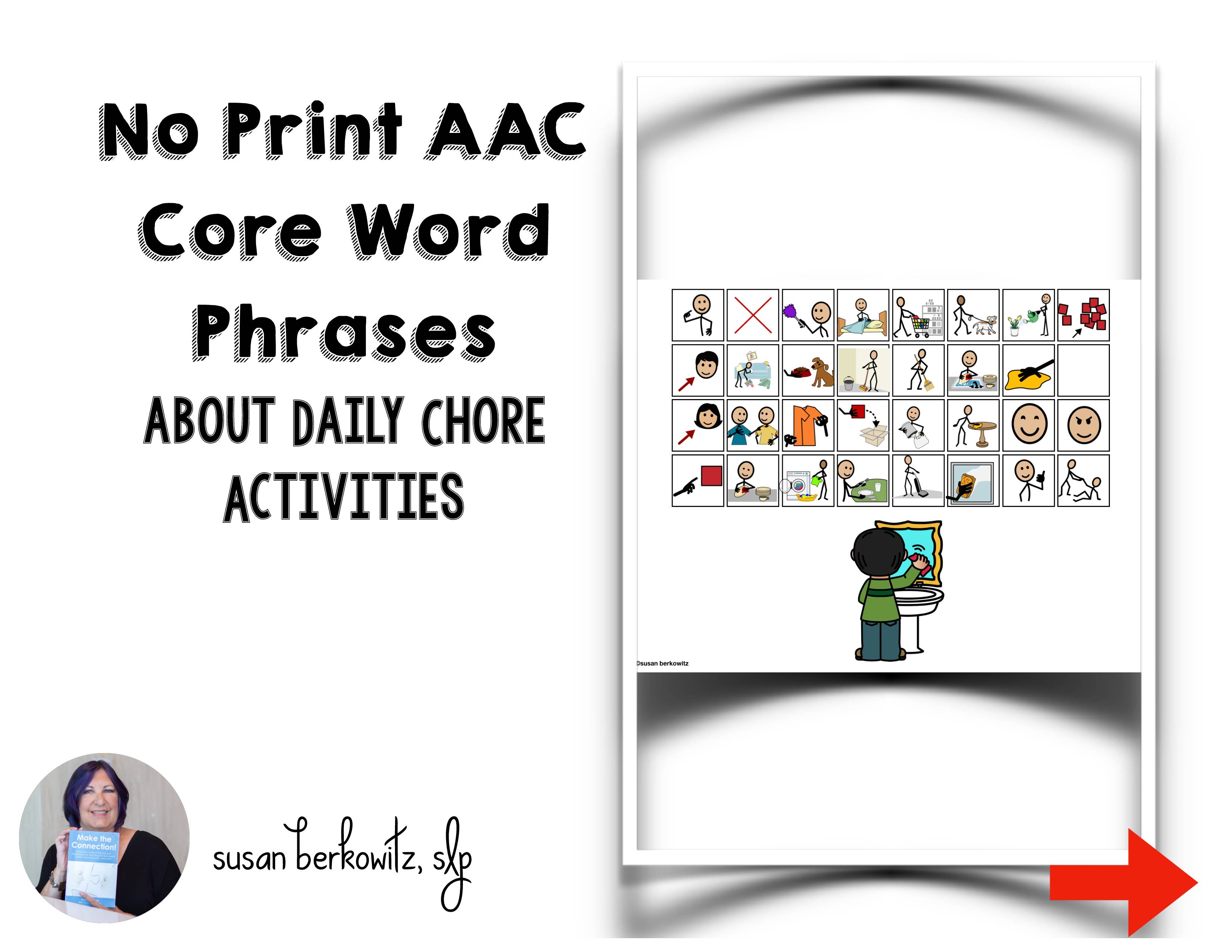 AAC Core Vocabulary Activities No Print Phrases | Daily Chores Speech ...