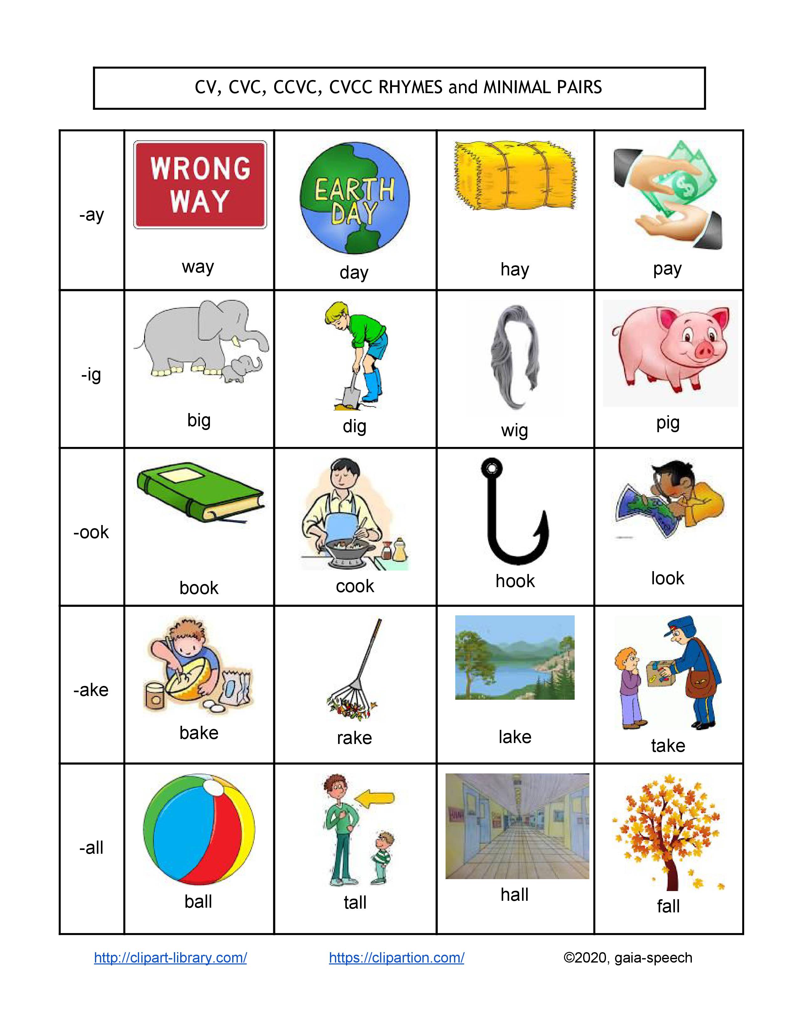 CV, CVC, CCVC, CVCC RHYMES and MINIMAL PAIRS - pdf - by Gaia Speech - TrE