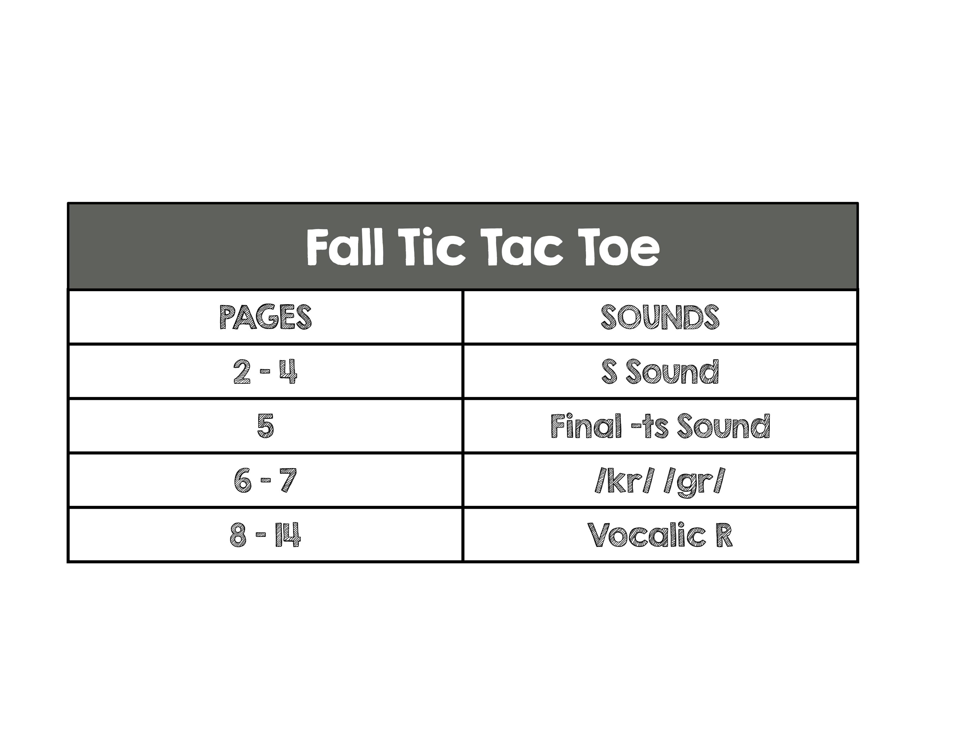 Fall Articulation Tic Tac Toe Games - pdf - by Goldie Talks Speech - TrE