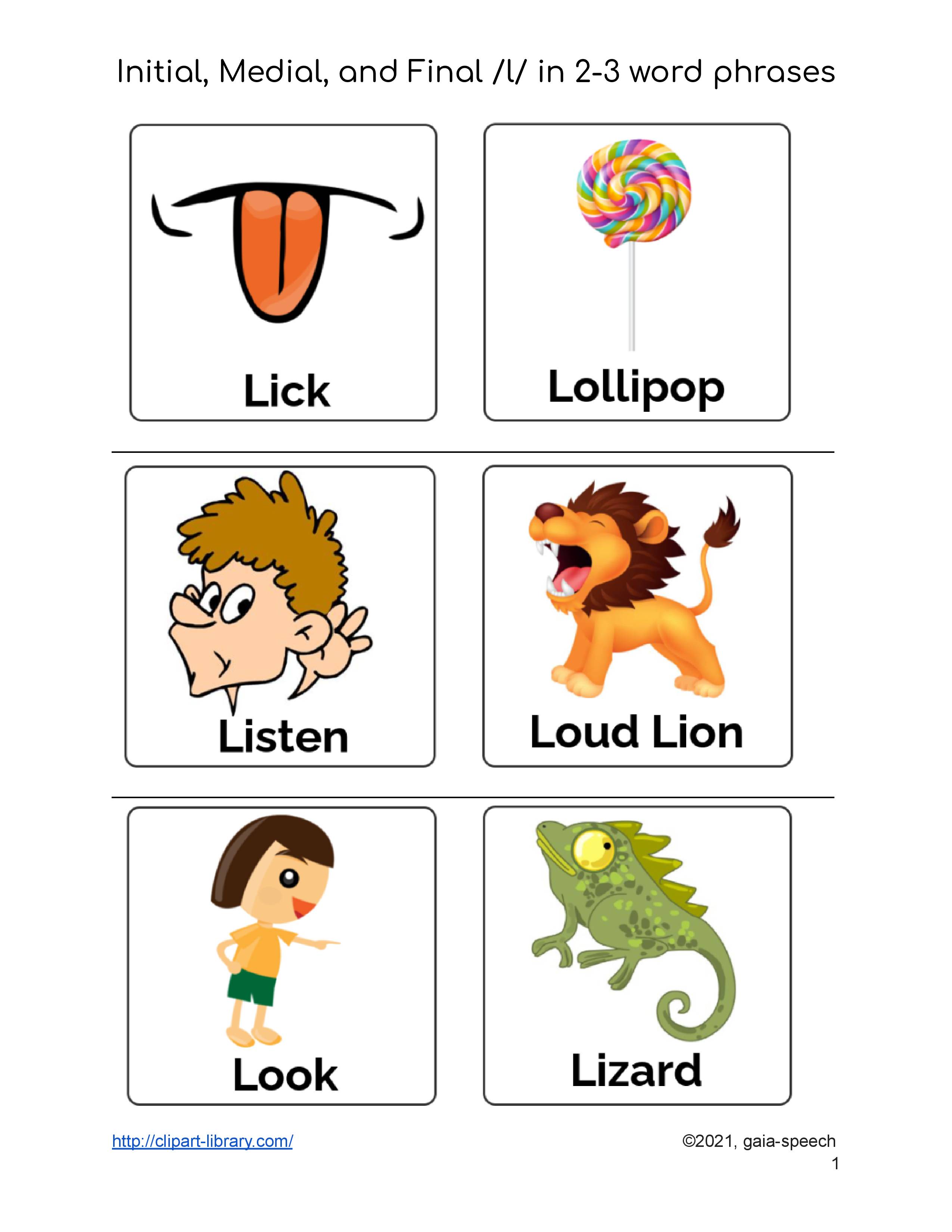 Initial, Medial, and Final /l/ in 2-3 word phrases - pdf - by Gaia ...