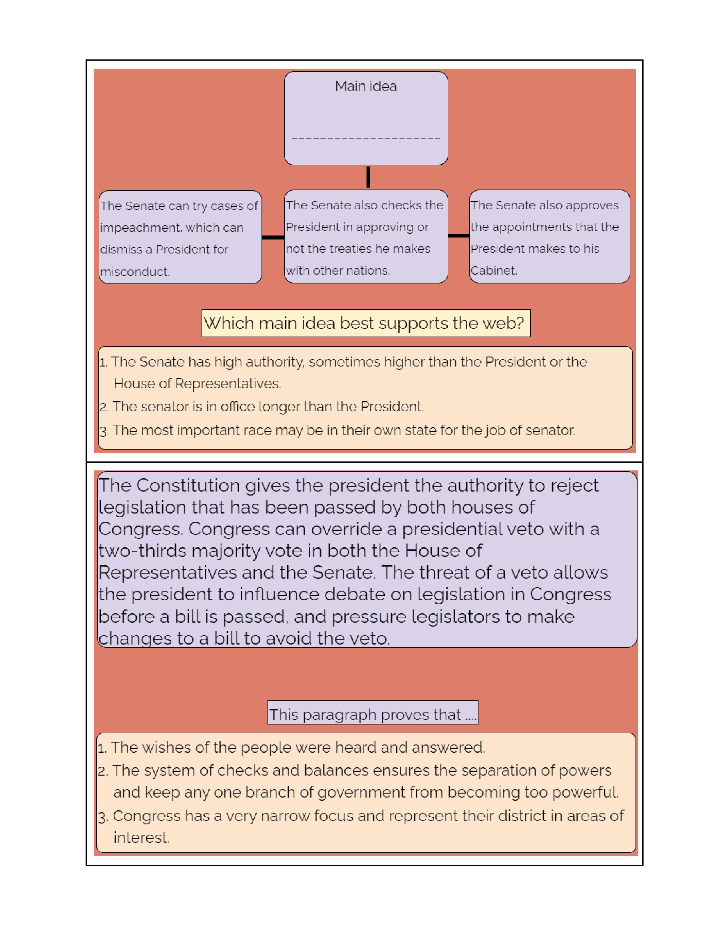 Branches of Gov. and Bill of Rights: Main Idea, Inference, Details ...