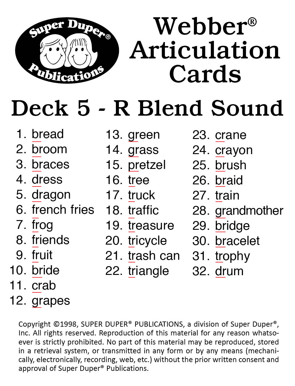 Webber Articulation Cards - R Blends - cards - by Super Duper ...