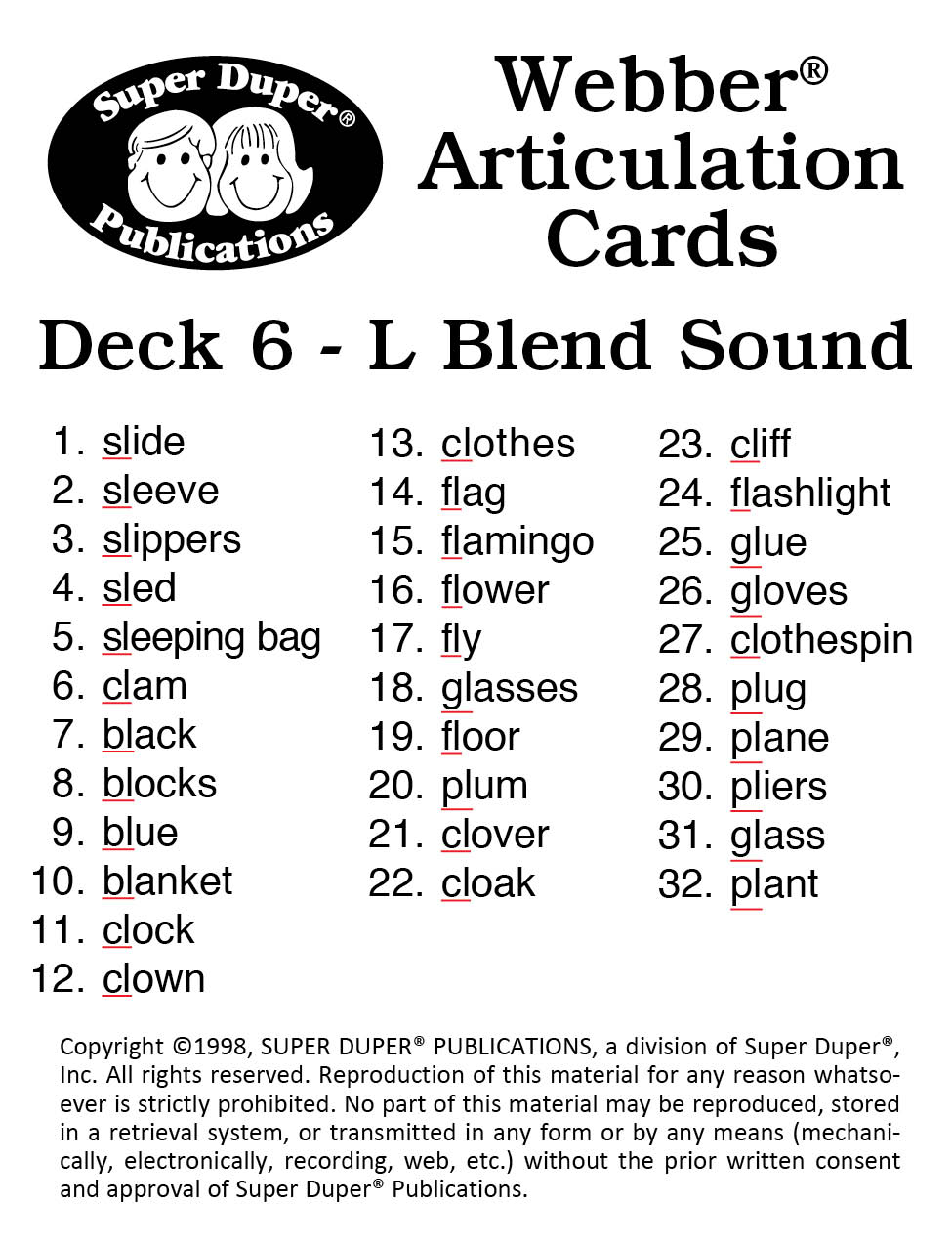 Webber Articulation Cards - L Blends - cards - by Super Duper ...